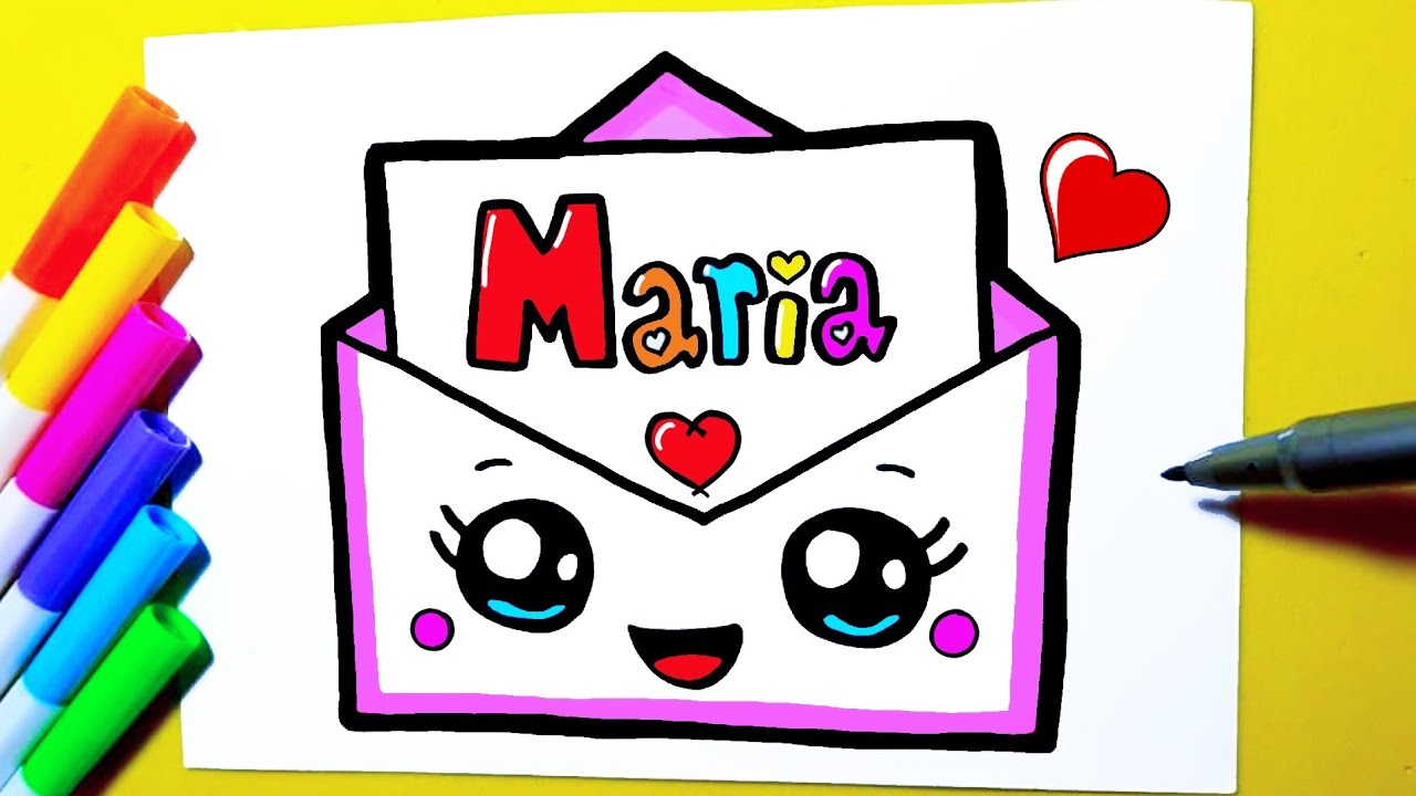 How to draw Maria kawaii Letter - Como desenhar carta Maria Kawaii ...
