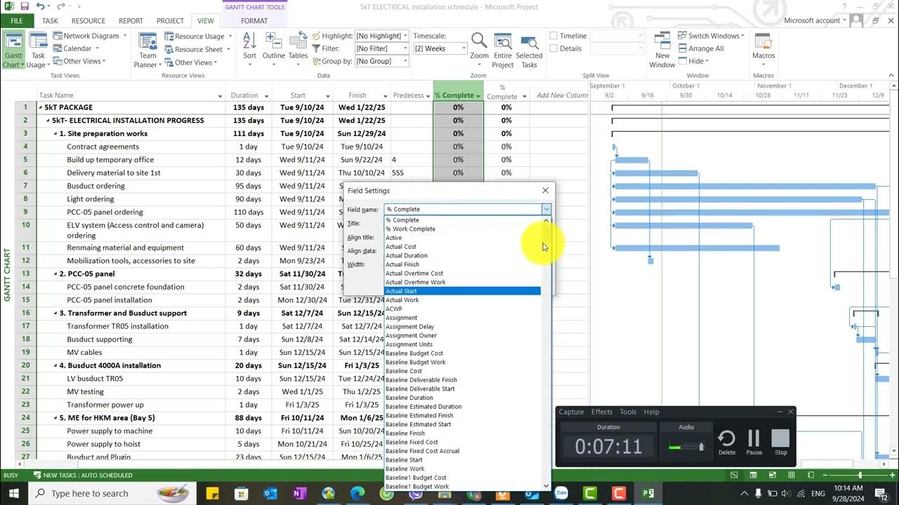 Microsoft Project - Guide to add % plan % actual - YouTube