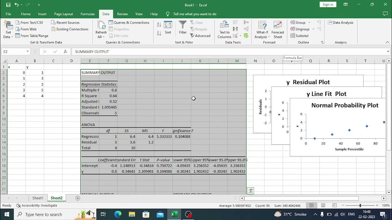 regression using excel command(additional example) - YouTube