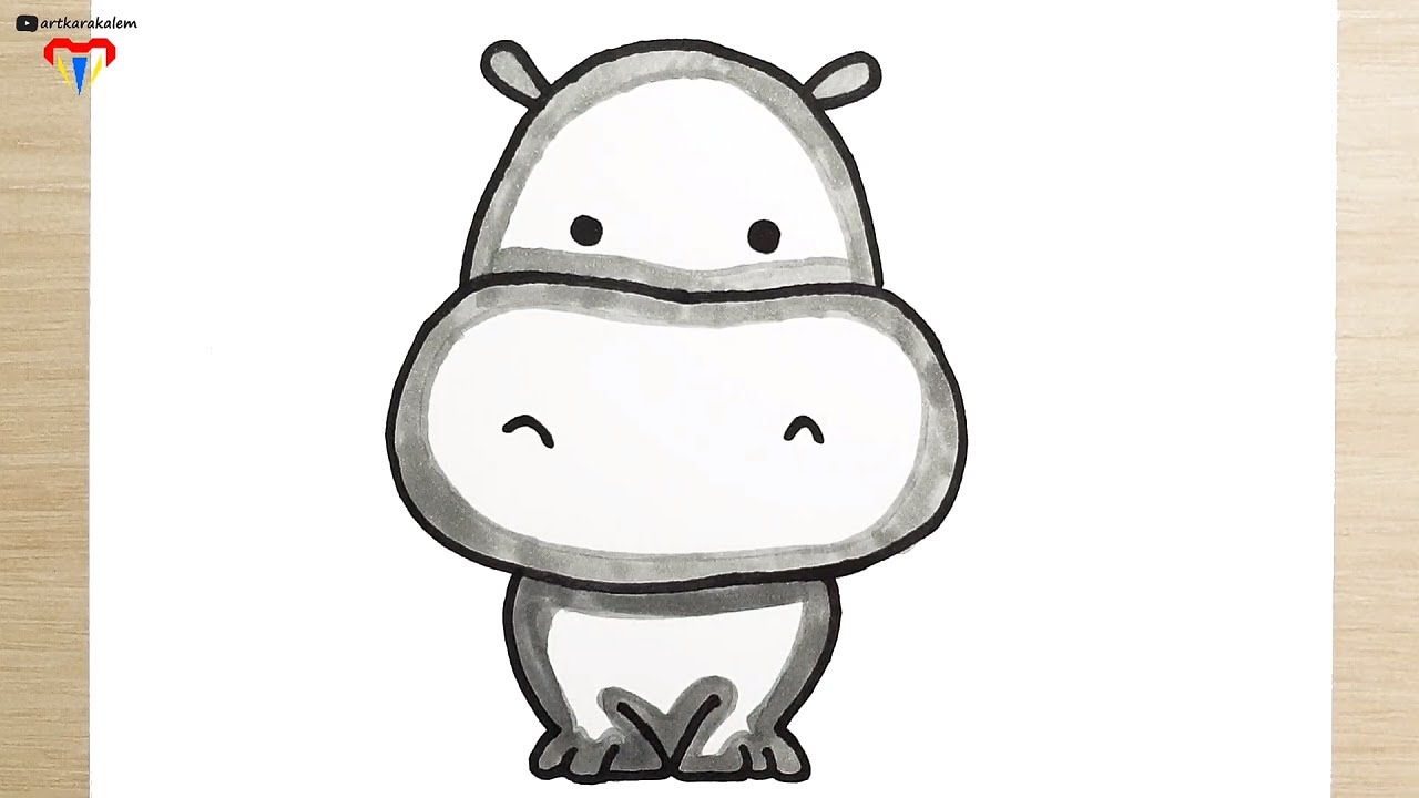 How to draw cute hippo | Animal kawaii cute art | step by step easy ...