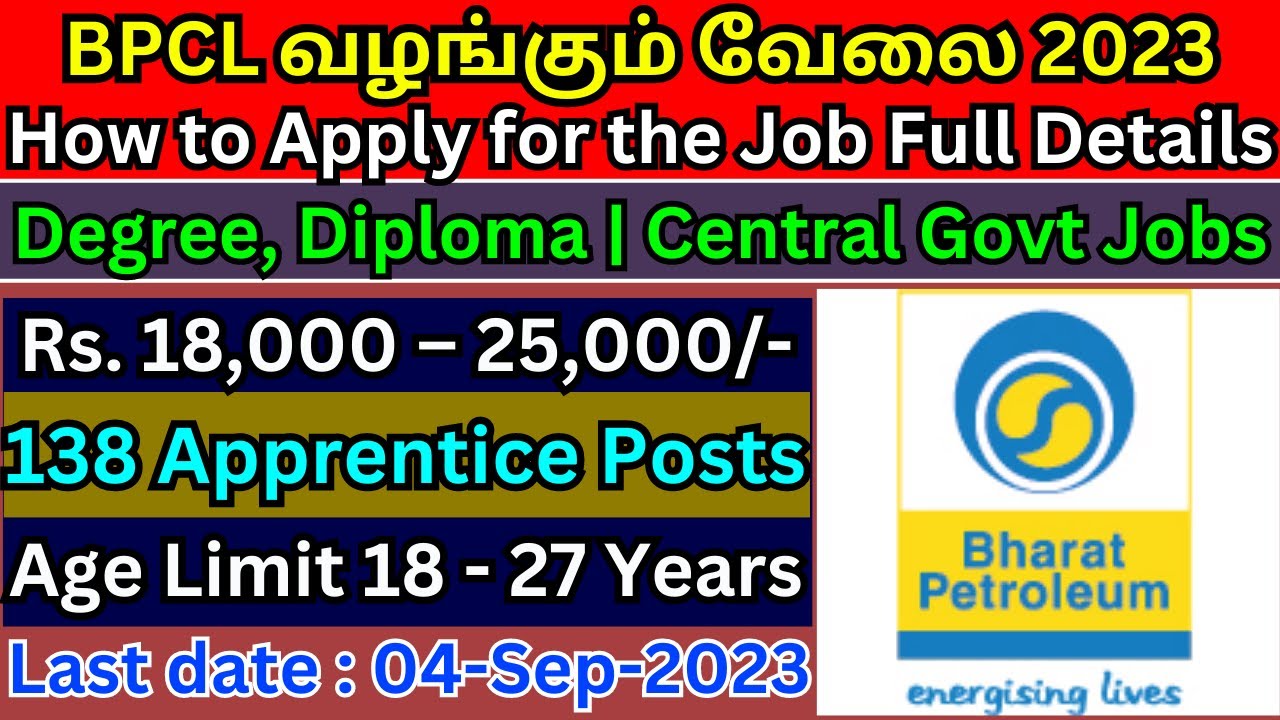 BPCL New Apprentice Vacancy 2023 | BPCL Recruitment 2023 | Central Govt Jobs for Freshers ...