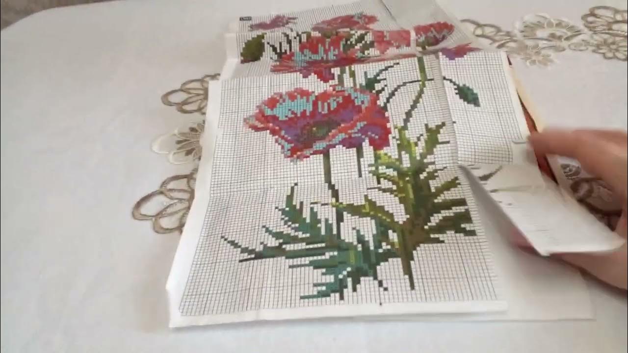 красные маки на черной канве. ввшивка. фирма Риолис. - YouTube