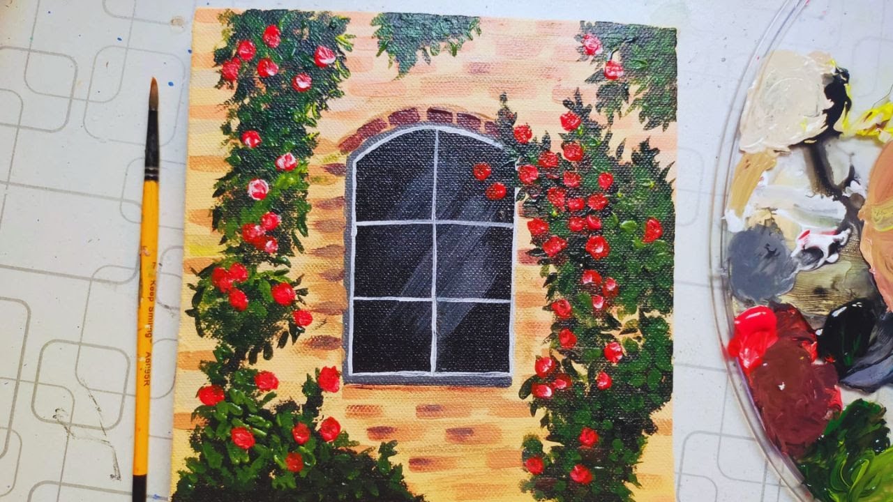 Window Painting | Flowers in Window Painting | Acrylic Painting For ...