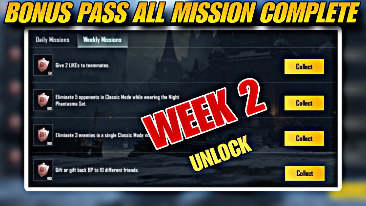 NEW BONUS PASS WEEK 2 MISSION COMPLETE PUBG MOBILE | BONUS PASS WEEKLY ...