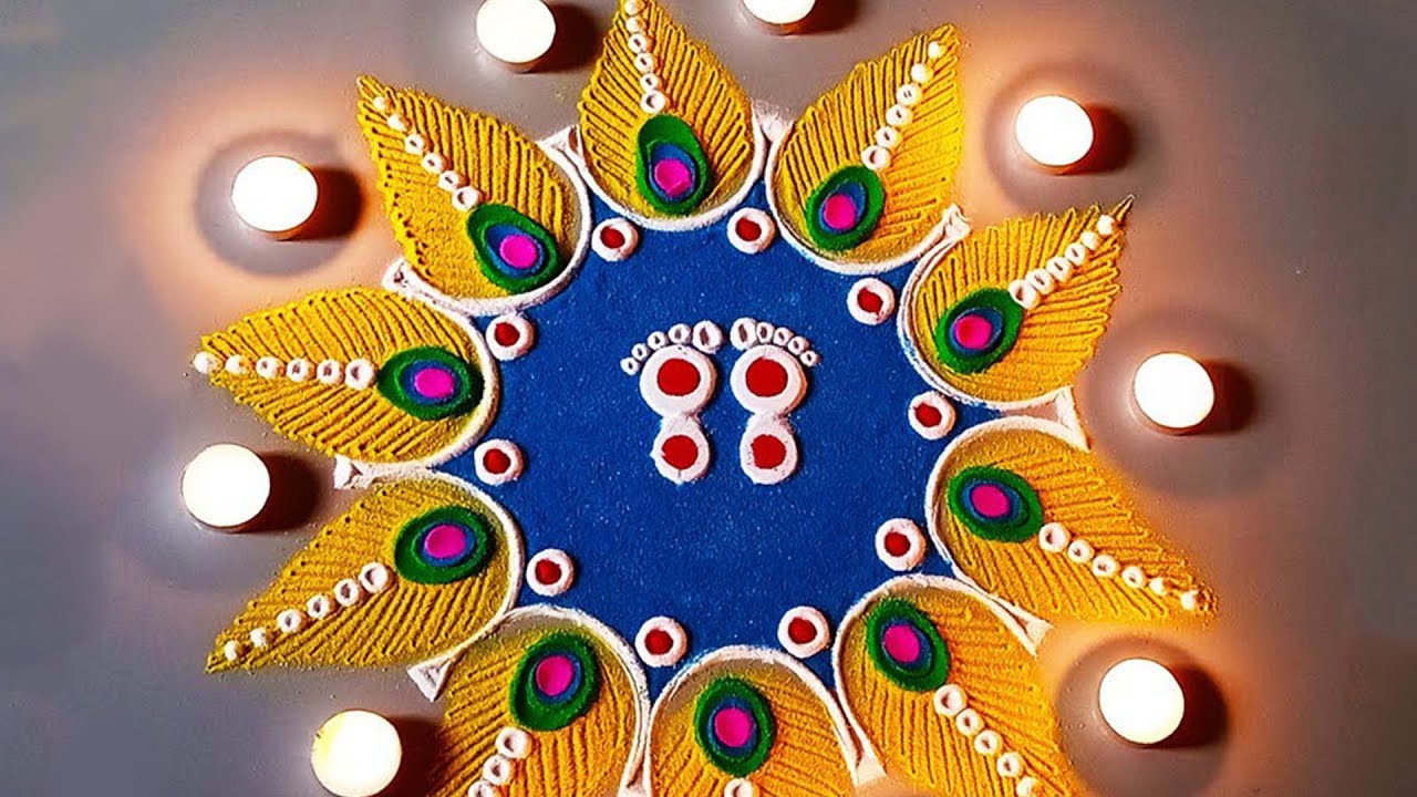 Navratri special devi paduka rangoli design | dussehra rangoli design ...