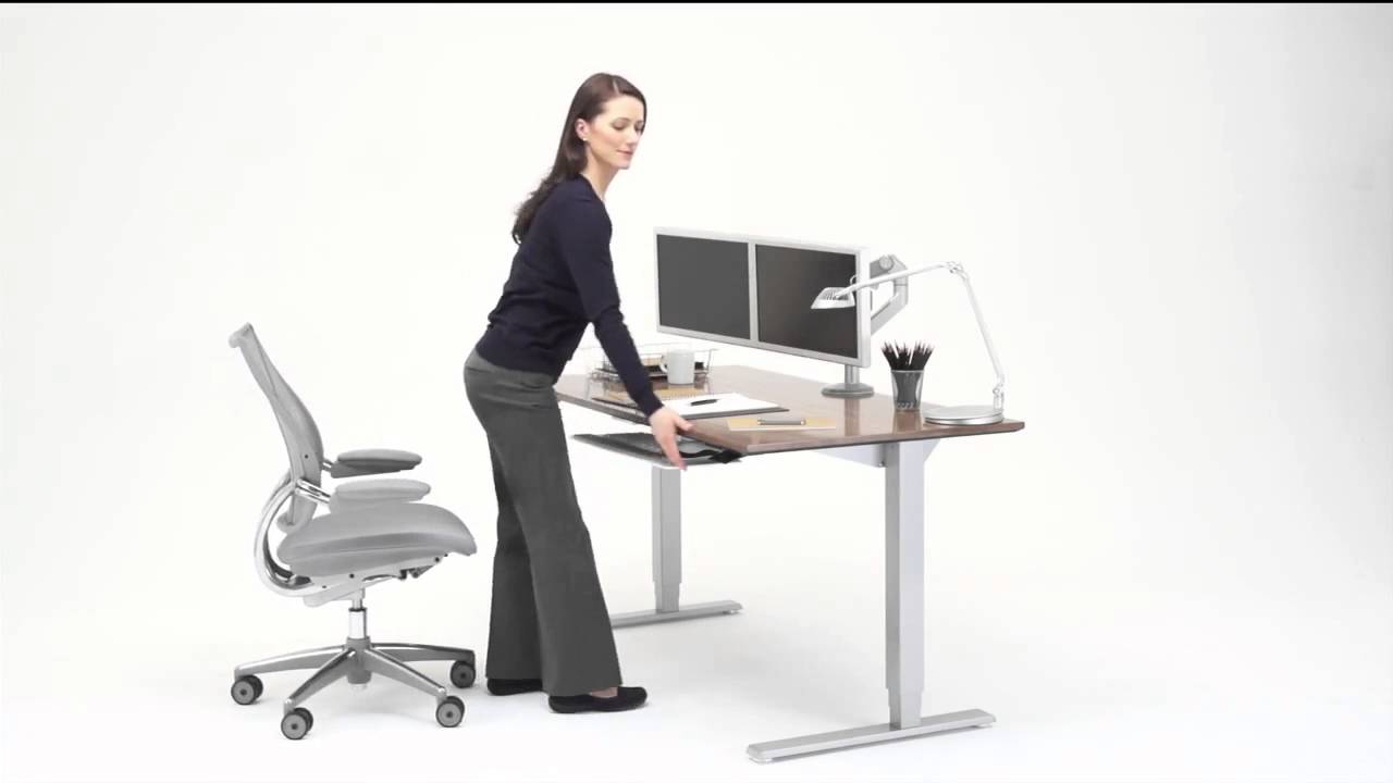 Humanscale height adjustable table - YouTube