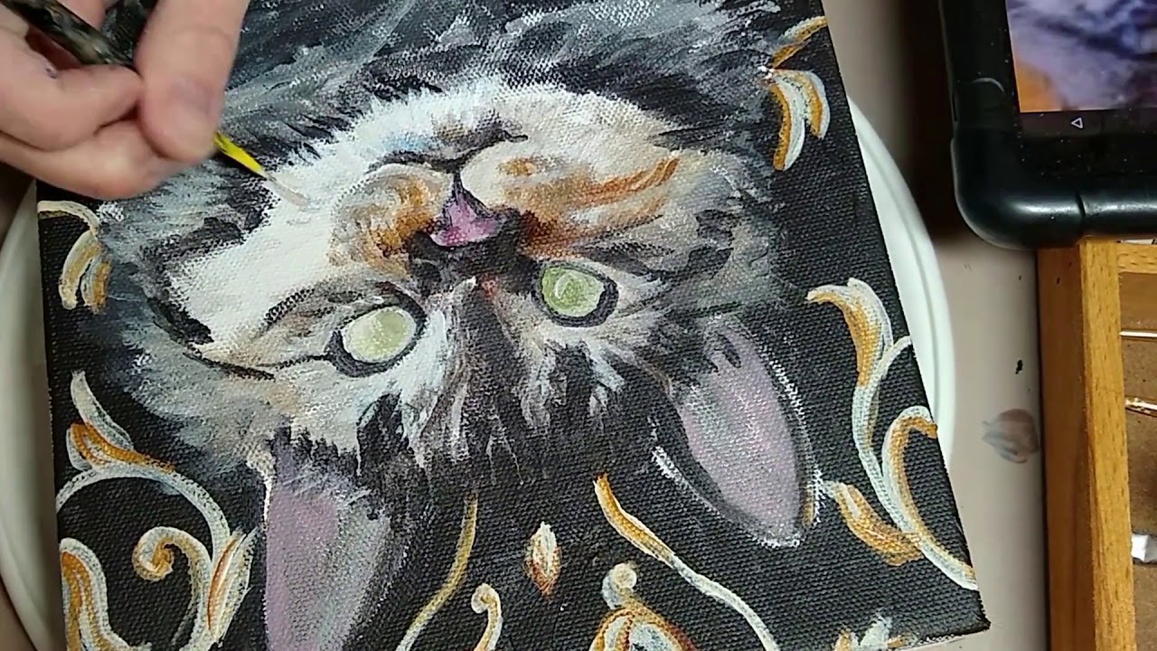 Acrylic painting cat portrait timelapse - YouTube