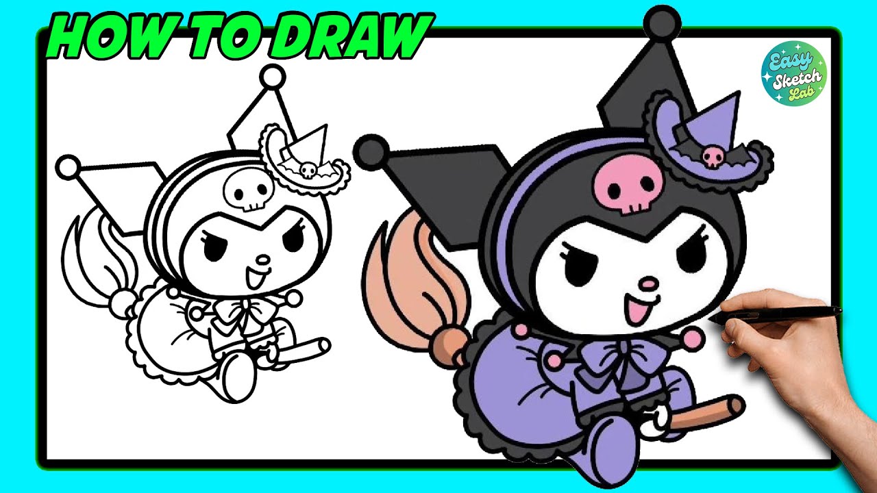 How to Draw KUROMI with FLYING BROOM! Easy Step-by-Step Tutorial - YouTube