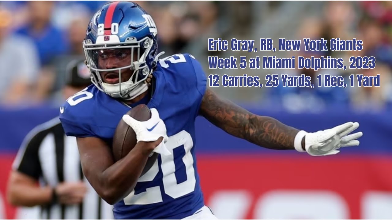 Eric Gray Week 5 Every Run and Catch New York Giants at Miami Dolphins ...