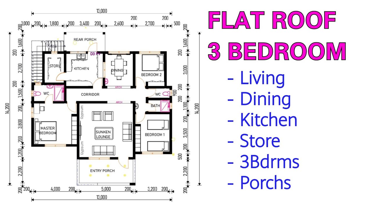 3 BEDROOM FLAT ROOF DESIGN - YouTube