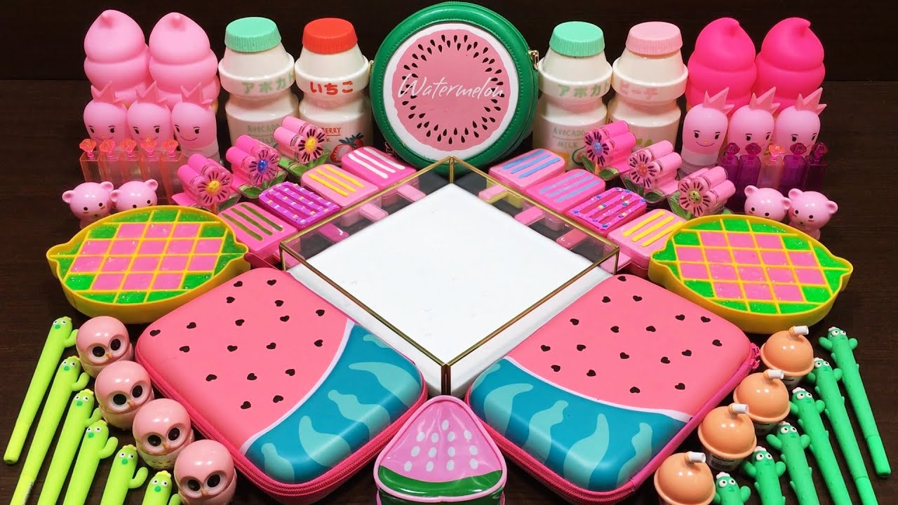 Pink Slime | Mixing Makeup and Glitter into Slime ASMR! Satisfying ...