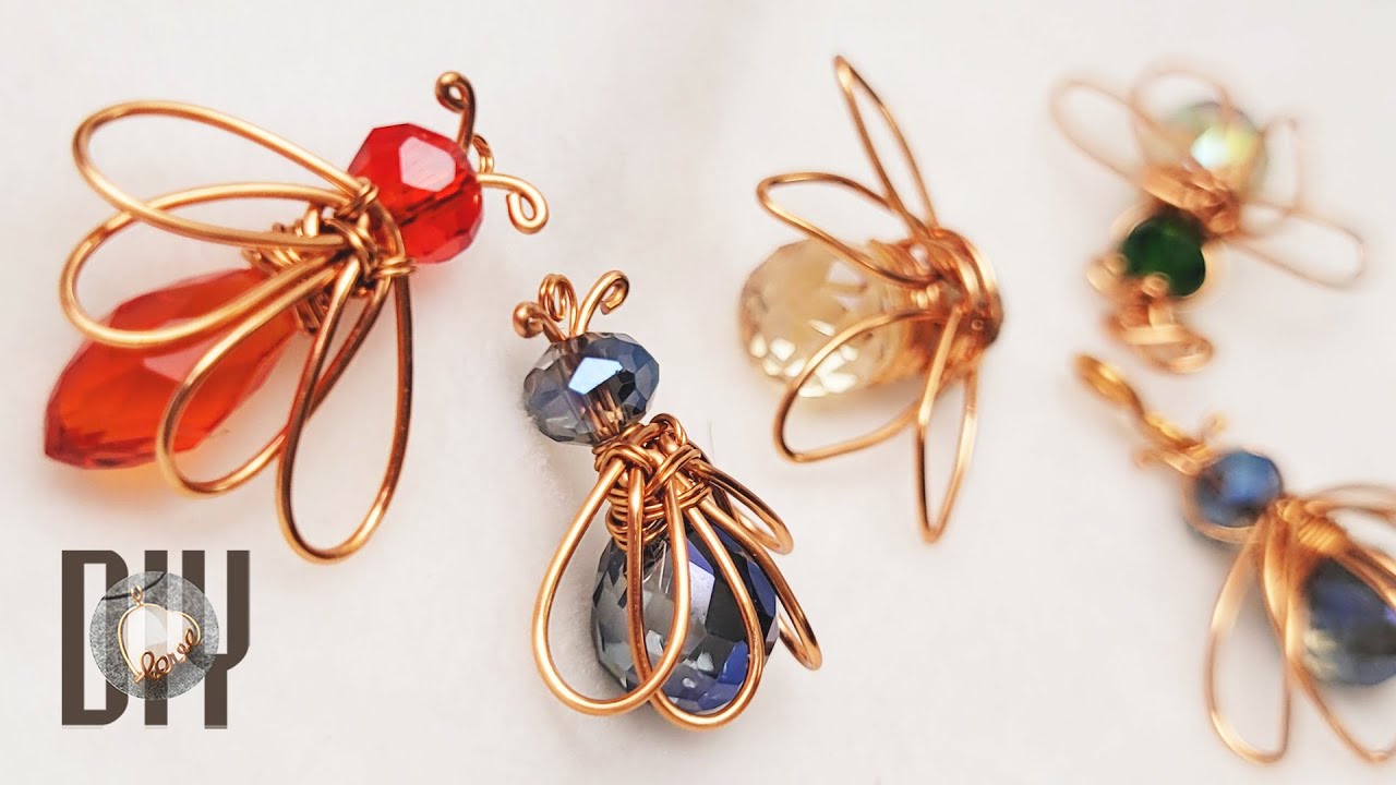 How to make cute Fireflies Pendant with crystal and wire jewelry - YouTube