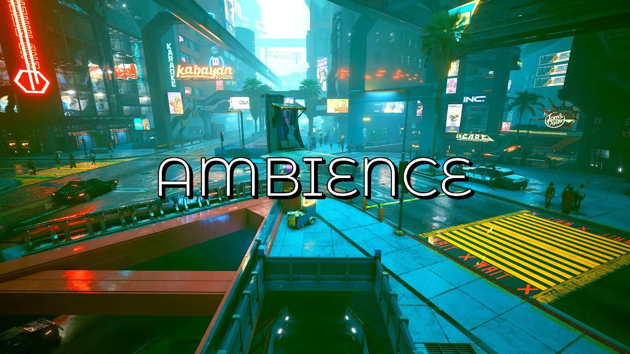 Cyberpunk 2077 Ambience | Rain Sounds | In Front of H10 Mega Building ...