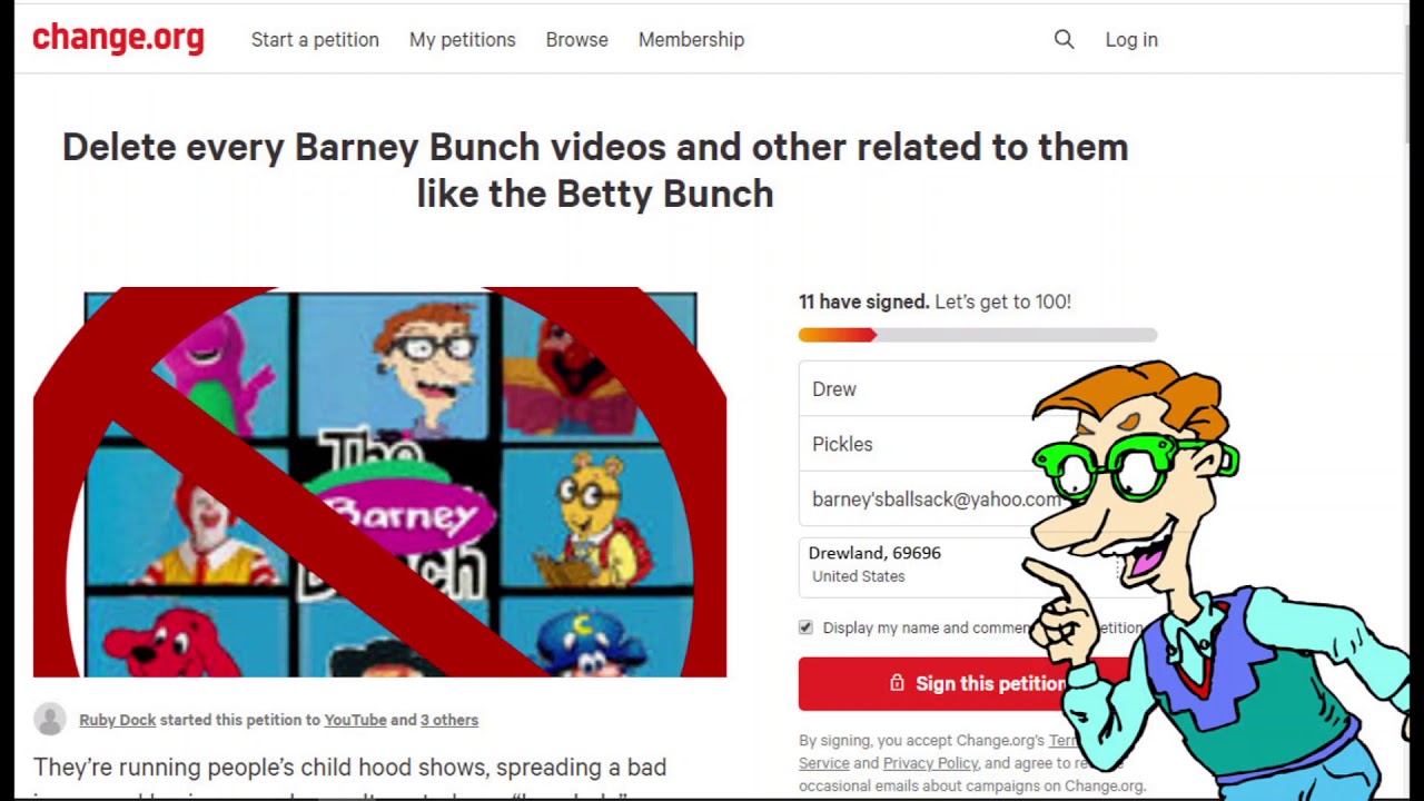 Drew Pickles Goes To the Delete Every Barney Bunch Videos Petition ...