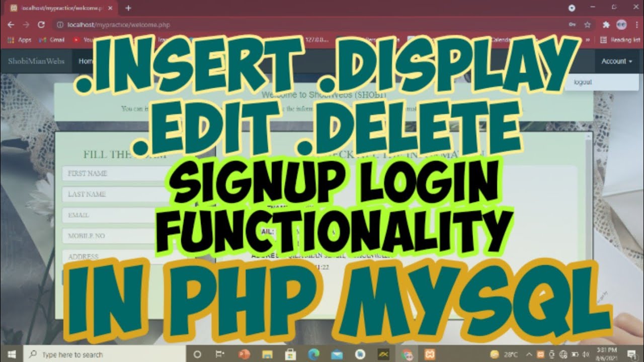 Signup Login functionality, insert , display, edit, delete and search ...