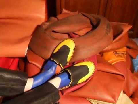 Removing blue latex swim socks from my painted male feet