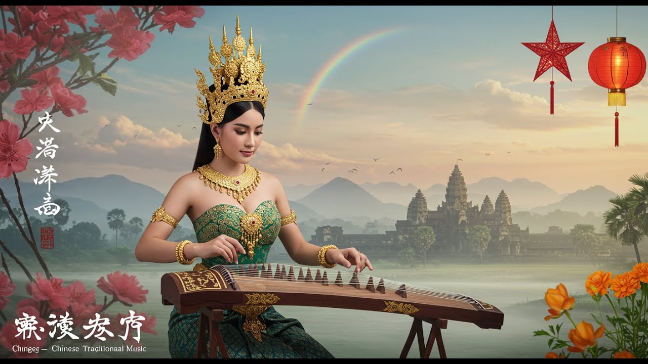 A beautiful Cambodian woman is playing classical Chinese music at ...