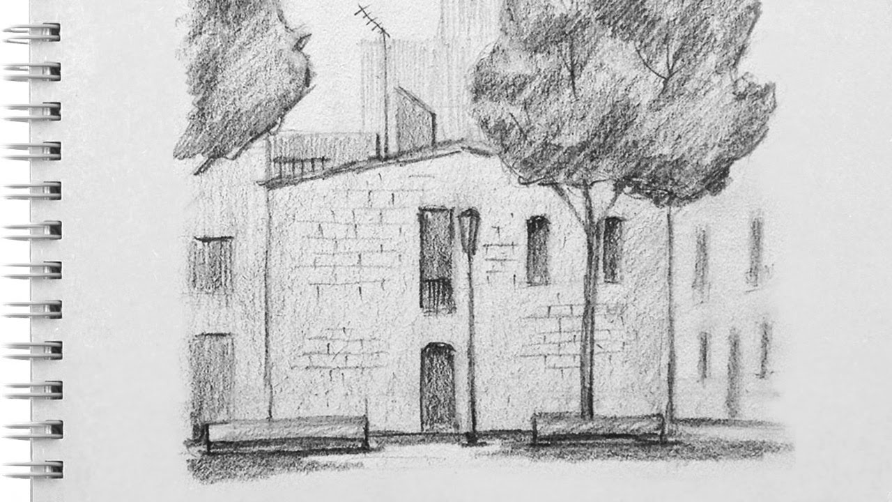 Urban Sketching: 3. Simple Building. Finalizing Sketch, Shading, and ...