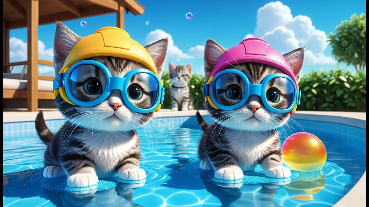 Six Silly Kittens Jumping in the Pool | Fun Kitten Song for Kids ...