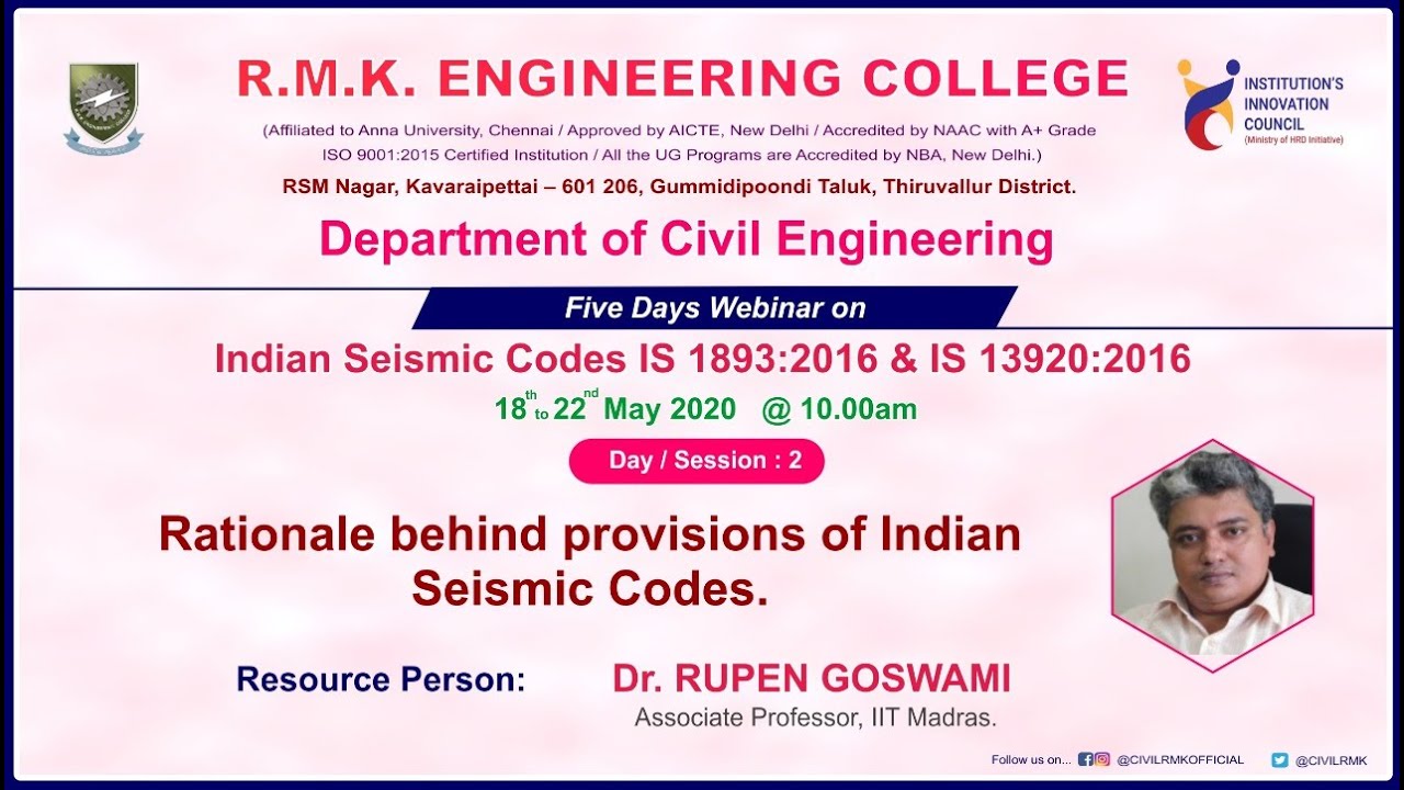 Indian Seismic Codes IS1893: 2016 and IS13920: 2016 - 19-05-2020 - YouTube
