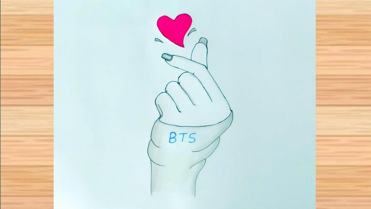 Bts hand heart sketch || How to draw Tumblr Korean finger heart - YouTube