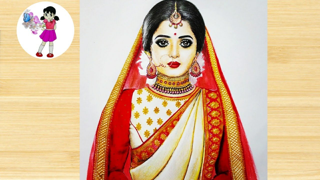 How to draw a beautiful traditional bride very easy / how to draw a ...