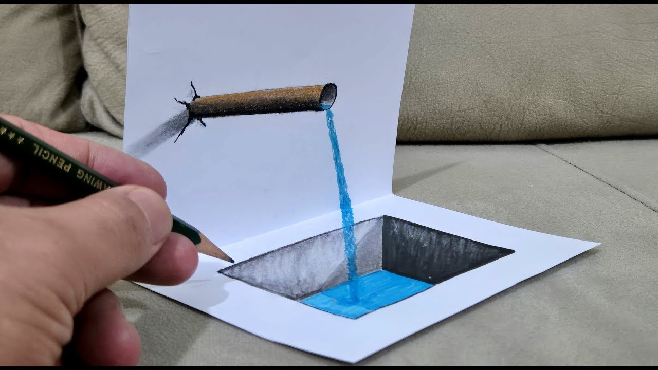 Draw a beautiful 3D pond so easily! 🤔 - YouTube