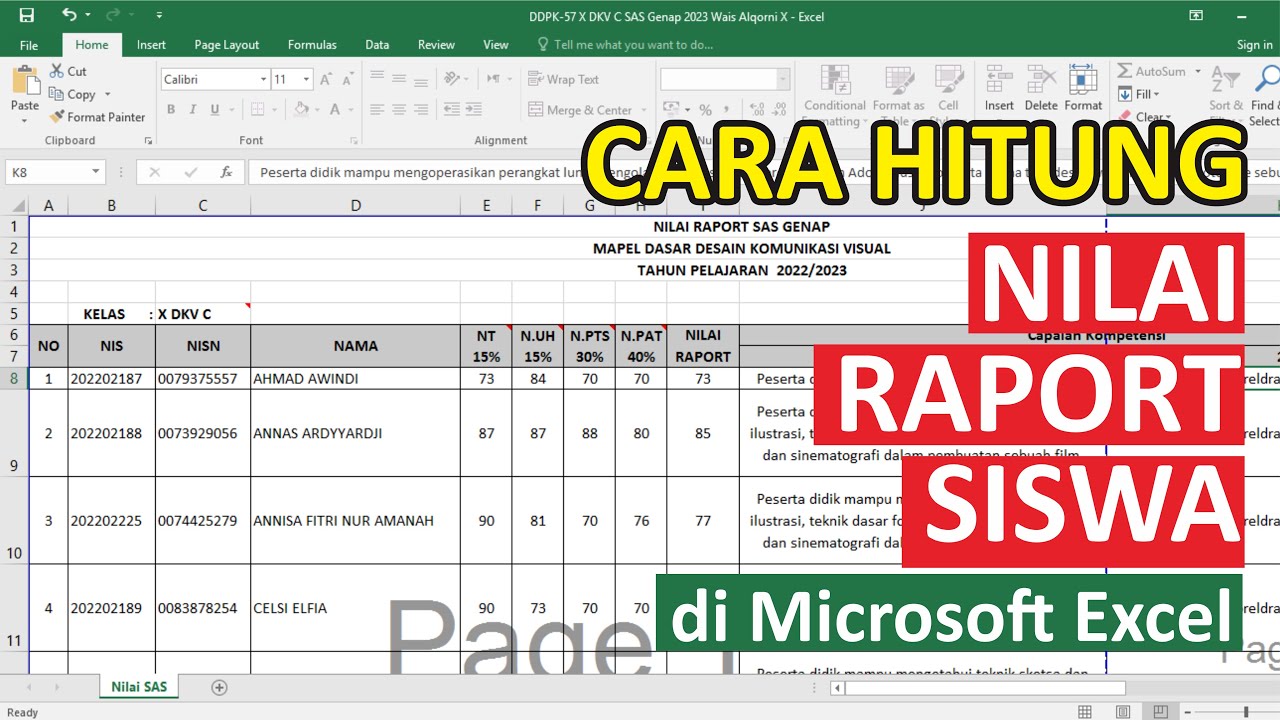 Cara Menghitung Nilai Raport Siswa Menggunakan Ms Excel - YouTube