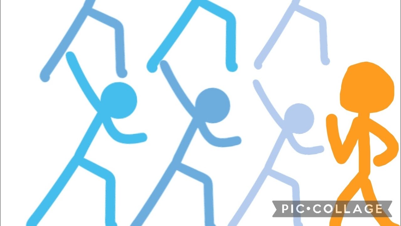 4 blue stickmen Vs 1 orange stickman - YouTube