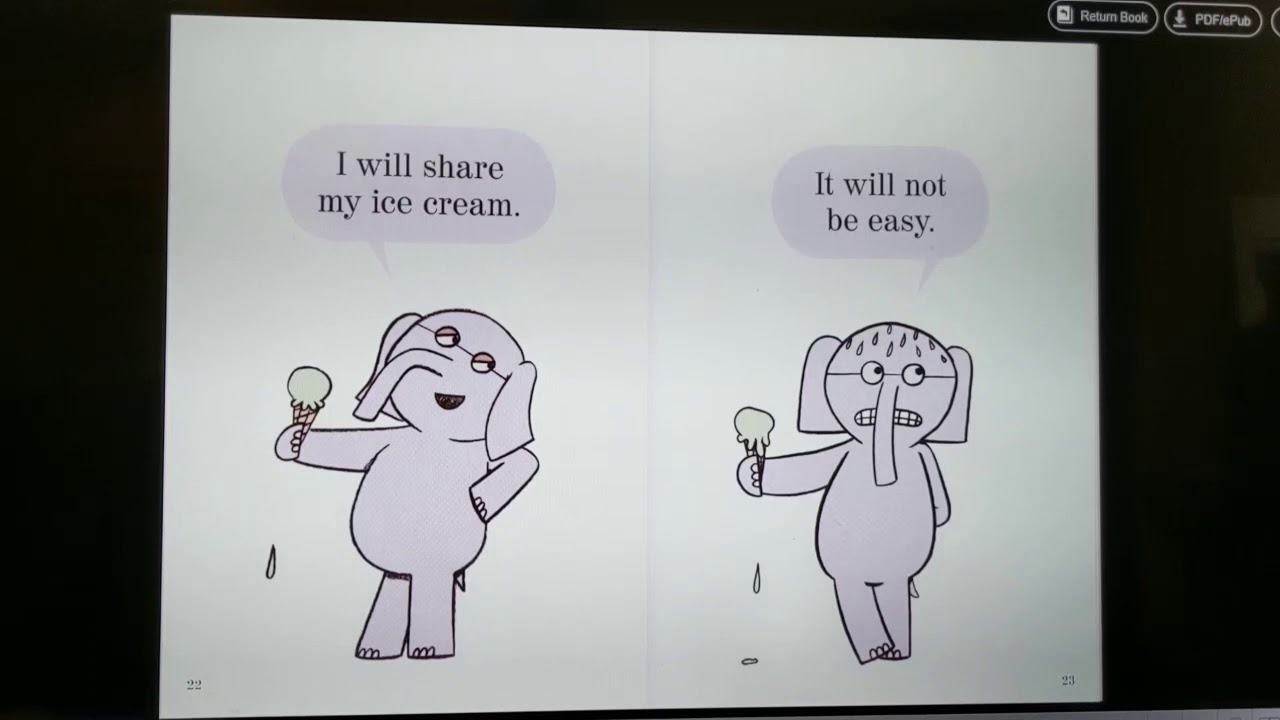 Heather reads Should I Share My Ice Cream by Mo Willems, an elephant ...