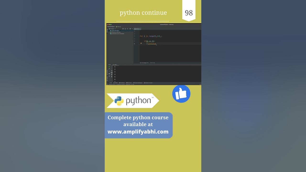 Python : Skip a number in loop | For loop | Continue | py srt 98 - YouTube