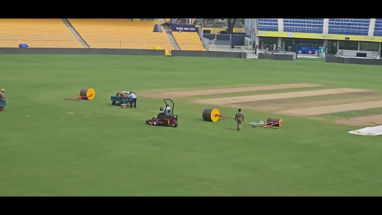 chepauk stadium after match cleaning work | flood light story | pitch ...