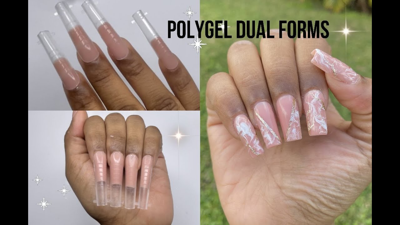 HOW TO POLYGEL NAILS USING DUAL FORMS MARBLE NAIL ART💞 Beginner ...