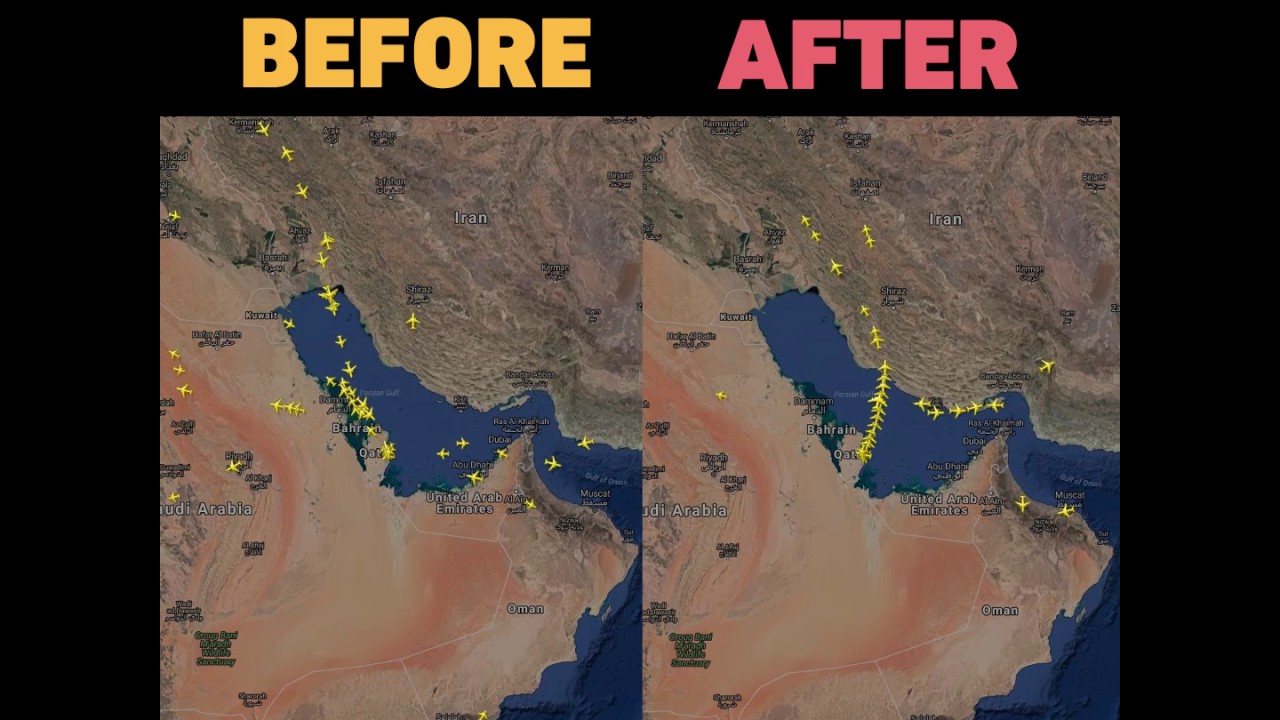How flights look before and after the Qatar crisis - YouTube