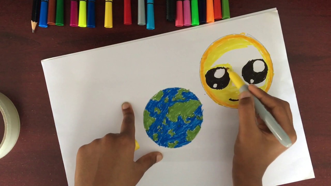 Amazing Sun and Earth Drawing WITH A KID!! | How to Draw an Easy ...