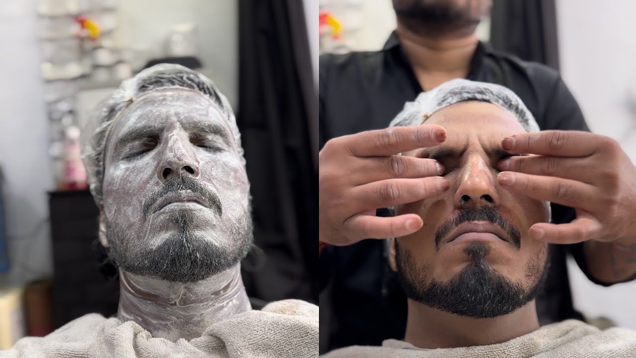 Indian Barber Face Massage DETAN Cleaning | Facial ASMR Face wash ...