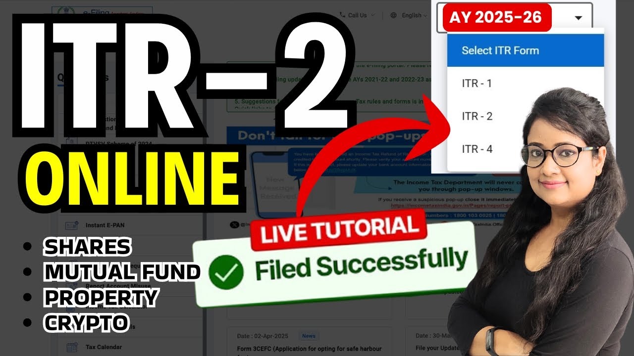 How to File ITR-2 Online AY 2025-26 | Capital Gains on Shares, MF ...