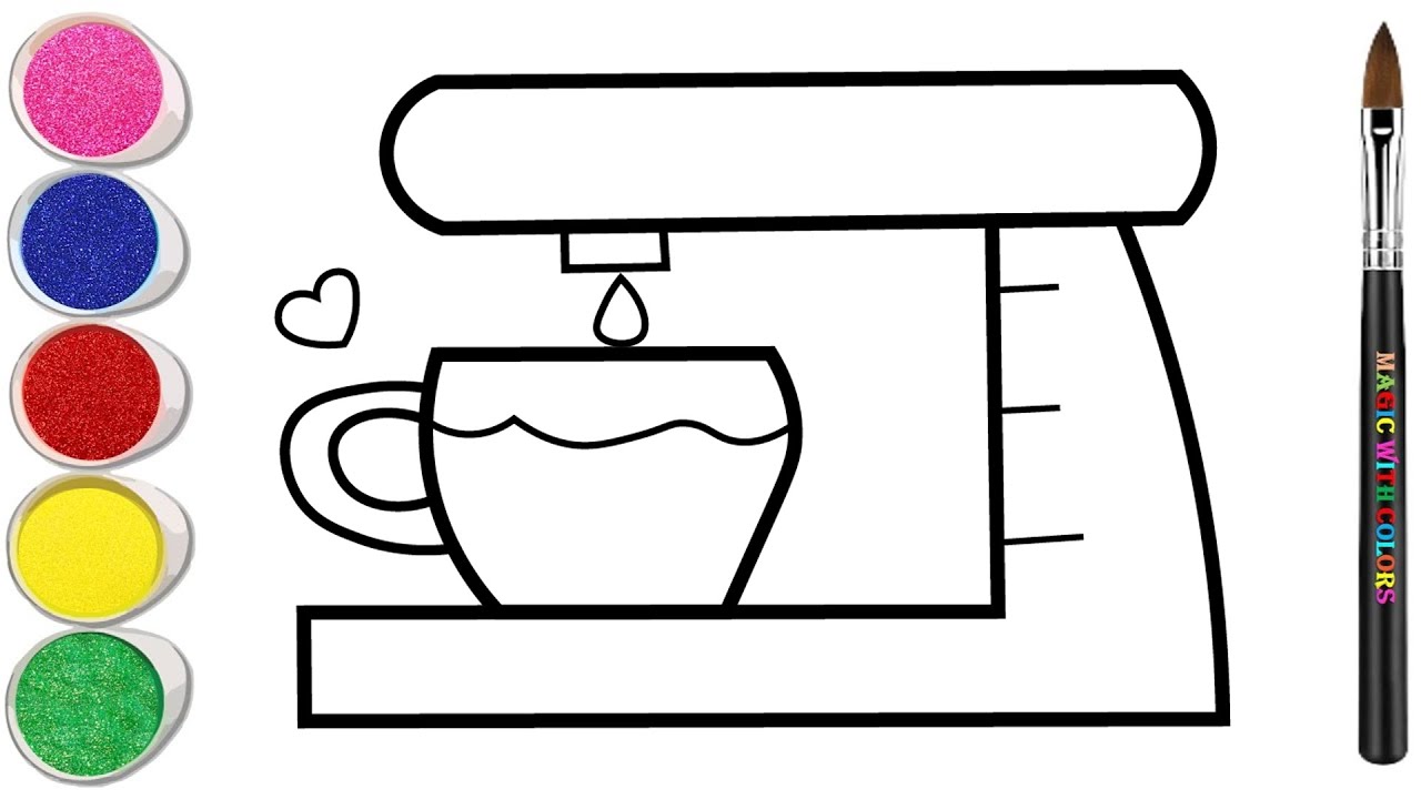 Coffee Machine Drawing, Painting and Coloring for Kids, Toddlers | Let ...
