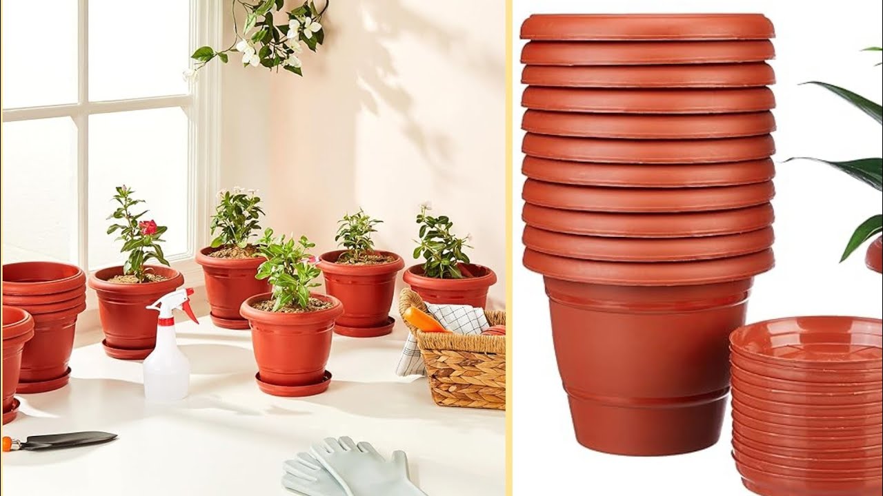 Solimo Round Pots for Plants with Bottom Tray - YouTube