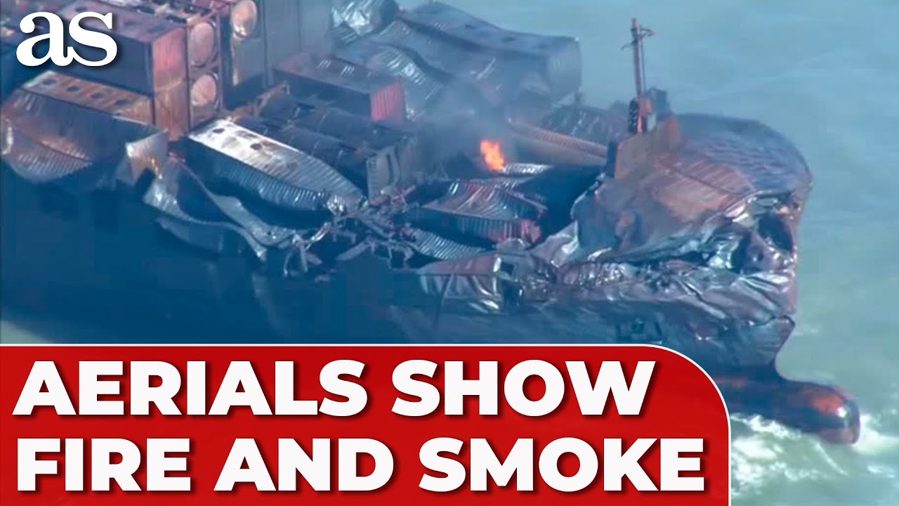 DRAMATIC AERIAL FOOTAGE: Fire and Smoke Erupt from Container Ship ...