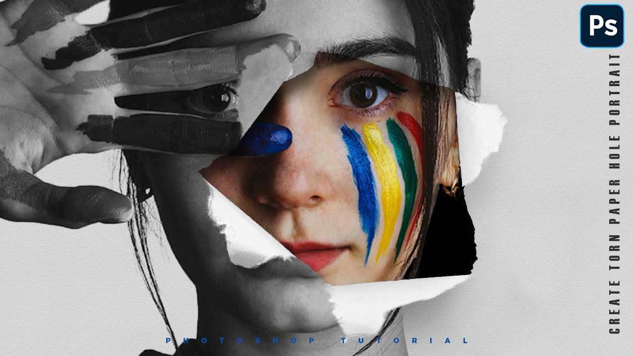 Create Torn Paper Hole Portrait Effect in Photoshop | Torn Paper Effect ...