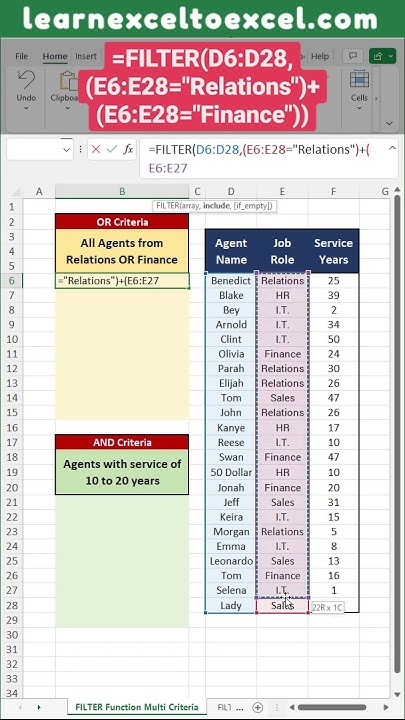 How to use Excel FILTER Function with Multiple AND OR Criteria to Filter Data in Excel - YouTube
