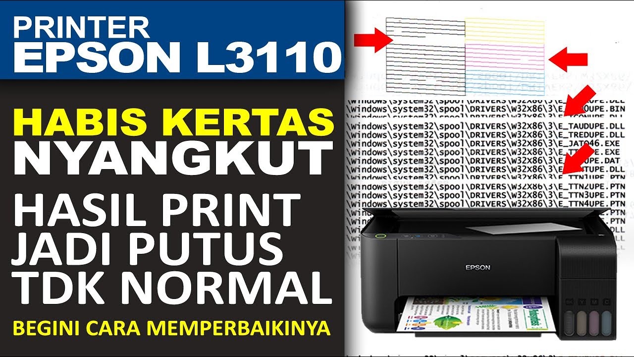 Setelah Kertas Nyangkut Printer Epson L3110 Hasil Cetak Jadi Putus Putus Tidak Normal - YouTube