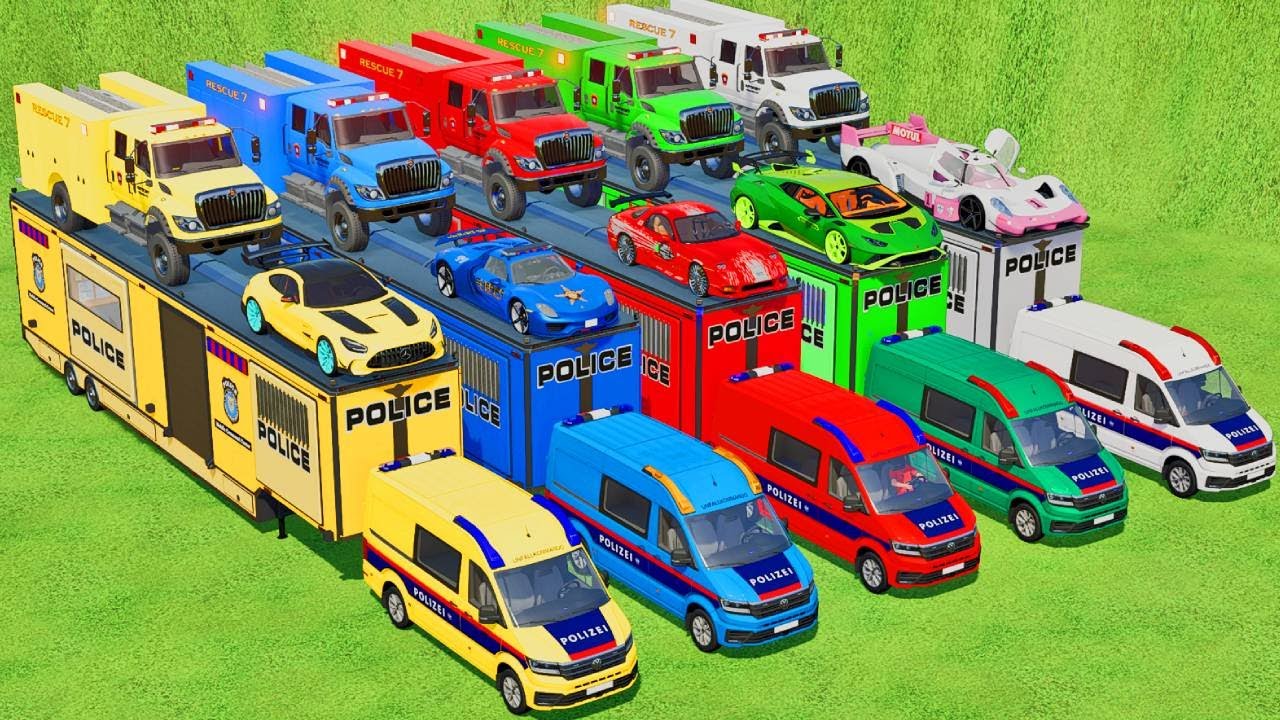 ALL COLORED POLICE CARS AND AMBULANCE CARS ! EXCITING TRACKS WITH ...