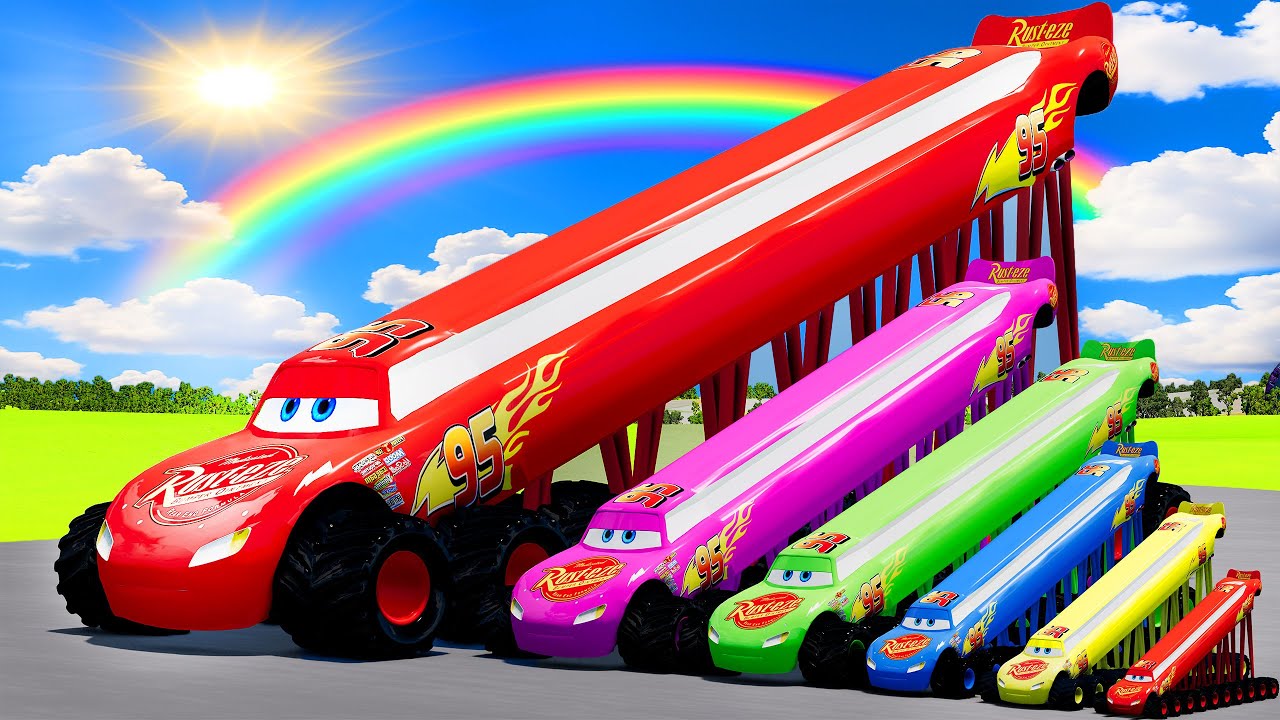 Big & Small Long Lightning McQueen Colorful Giant Truck Mega Wheels vs ...