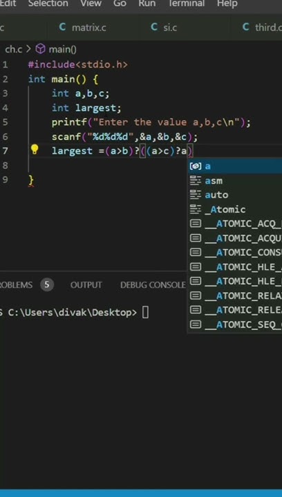 C programming largest three number using Ternary Operator #shorts #shortvideo #cprogramming ...