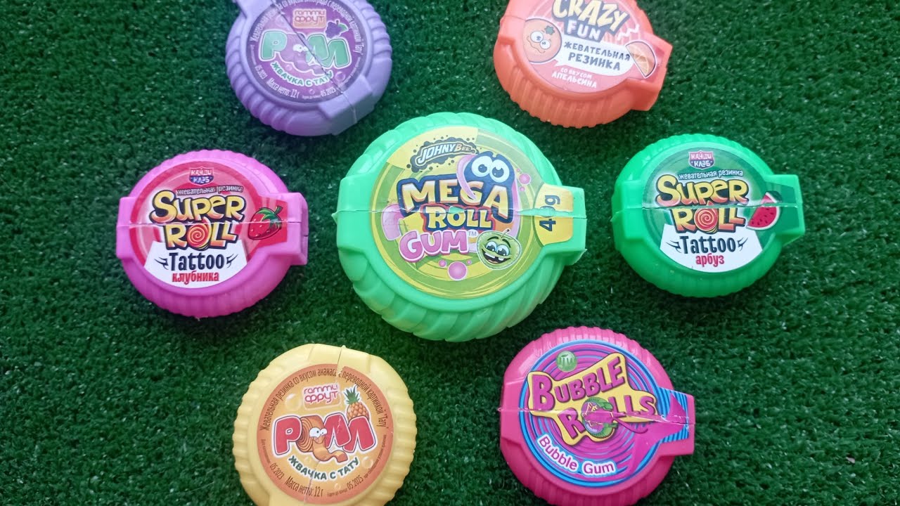 Satisfying Video ASMR Unboxing / Chewing Gum Roll with Tattoos & Super ...