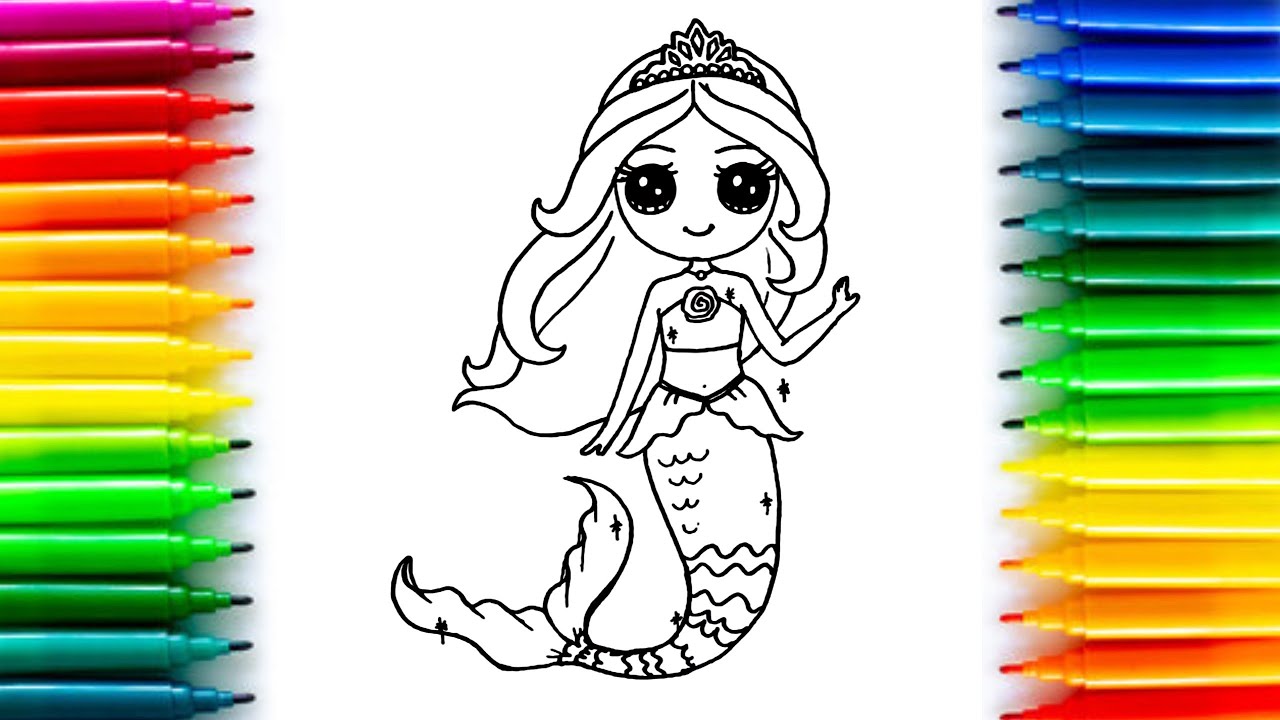 How to Draw Mermaid Wearing Crown | Cute Little Mermaid Drawing and ...