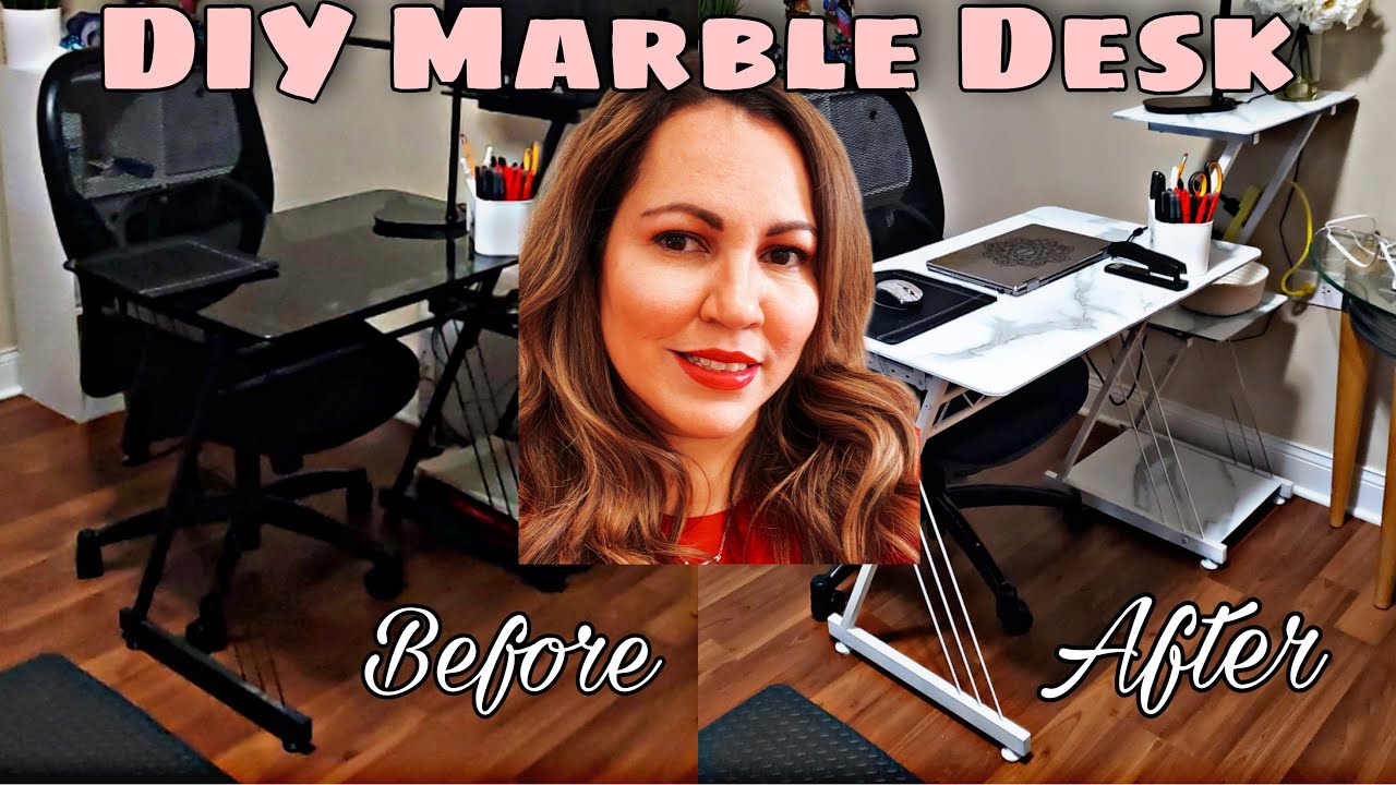 DIY Desk Makeover| Faux Marble Desk DIY| Desk Transformation| Low ...