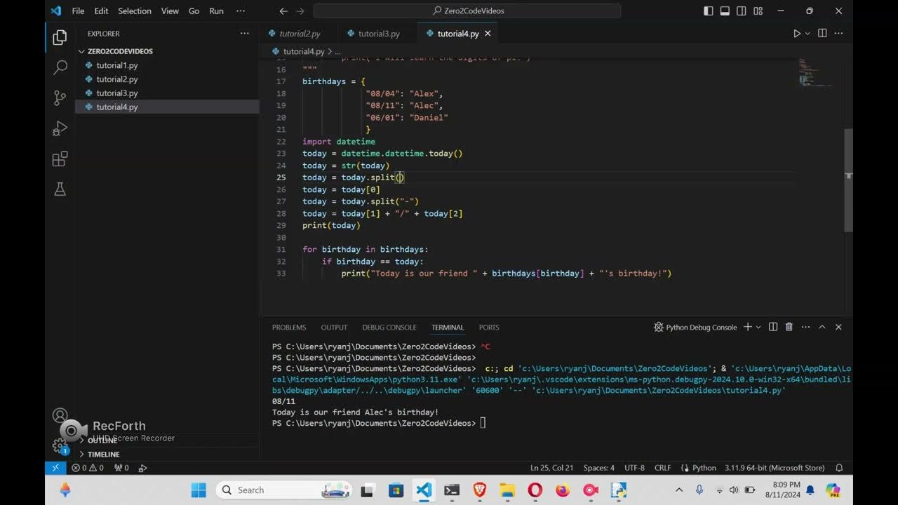 Zero2Code Video 5: Python Dictionary Birthday Reminder, Part 14 - YouTube